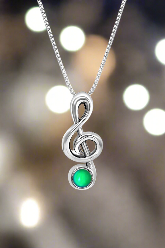 Sterling Silver Musical Note Pendant with stone by LeightWorks