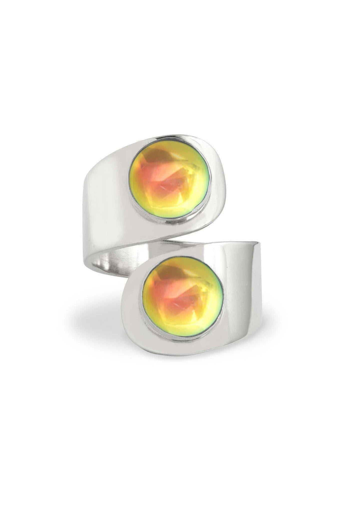 Buy Adjustable Sterling Silver Double Ring with 2 Crystals ...